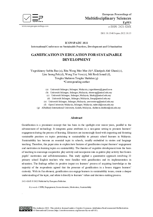 (PDF) GAMIFICATION IN EDUCATION FOR SUSTAINABLE DEVELOPMENT