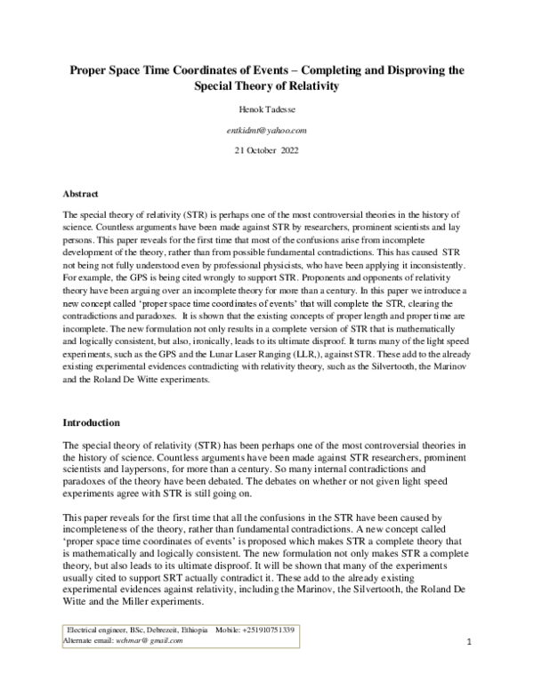 (PDF) Proper Space Time Coordinates of Events -Completing and ...