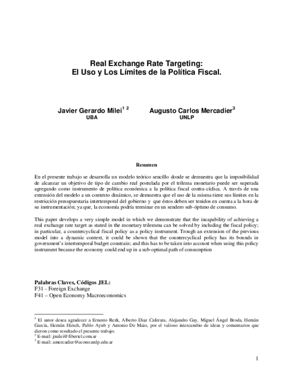 (PDF) Real Exchange Rate Targeting: El Uso y Los Límites de la Política ...