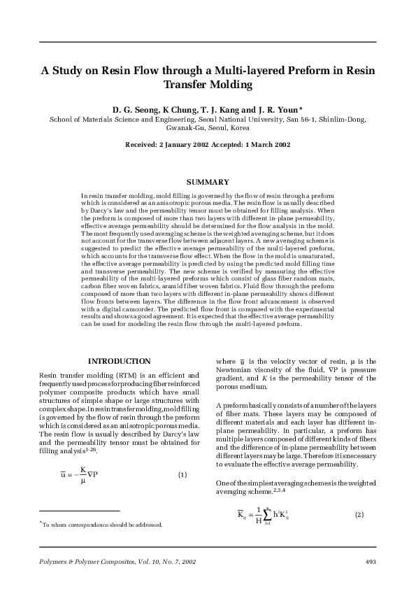 (PDF) A Study on Resin Flow through a Multi-layered Preform in Resin Transfer Molding