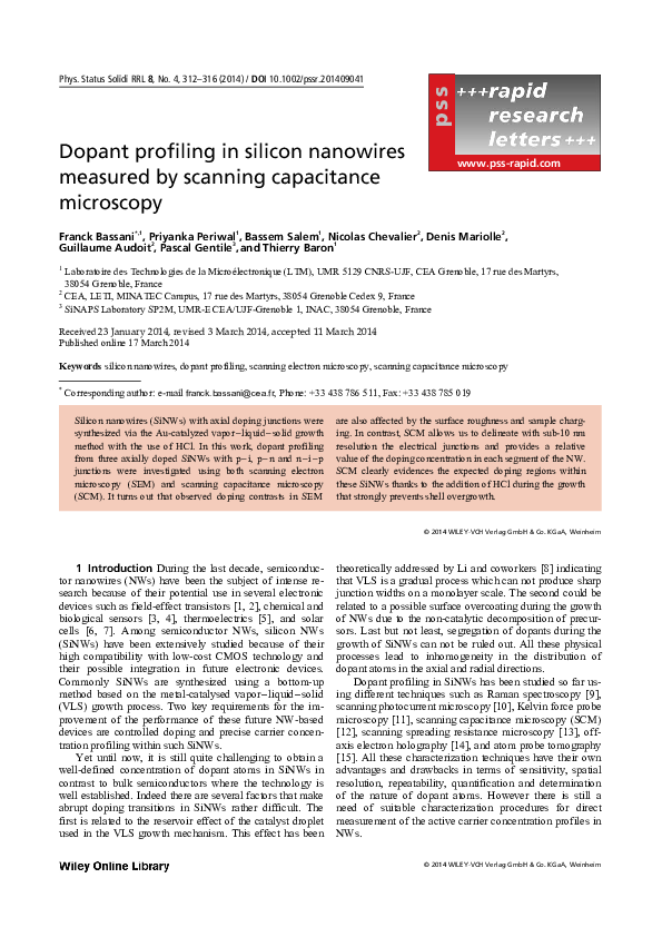 (PDF) Dopant profiling in silicon nanowires measured by scanning capacitance microscopy | F ...
