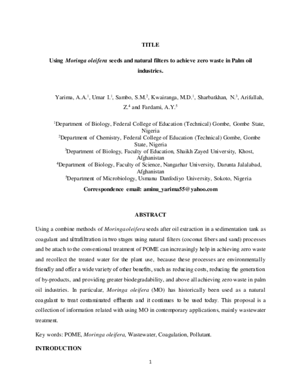 (PDF) Using Moringa oleifera seeds and natural filters to achieve zero ...