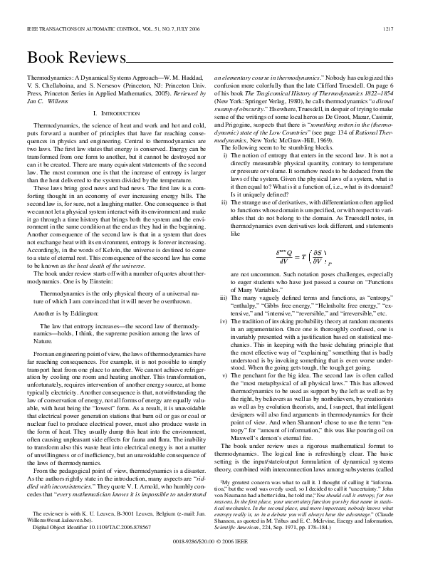 Pdf Thermodynamics A Dynamical Systems Approach