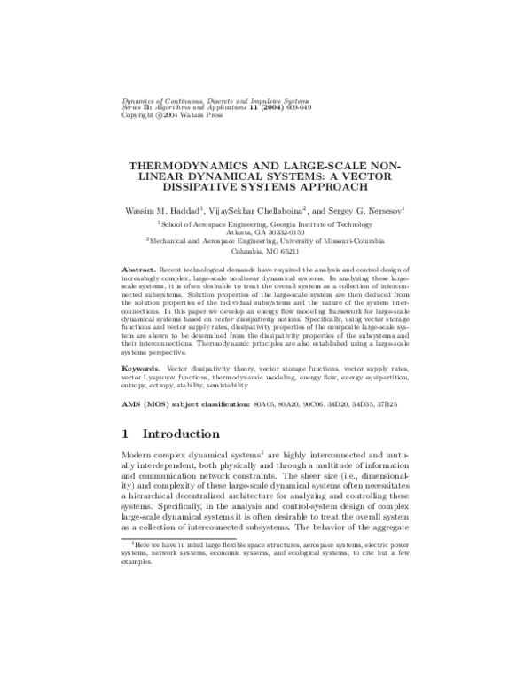 Pdf Thermodynamics And Large Scale Non Linear Dynamical Systems A Vector Dissipative Systems