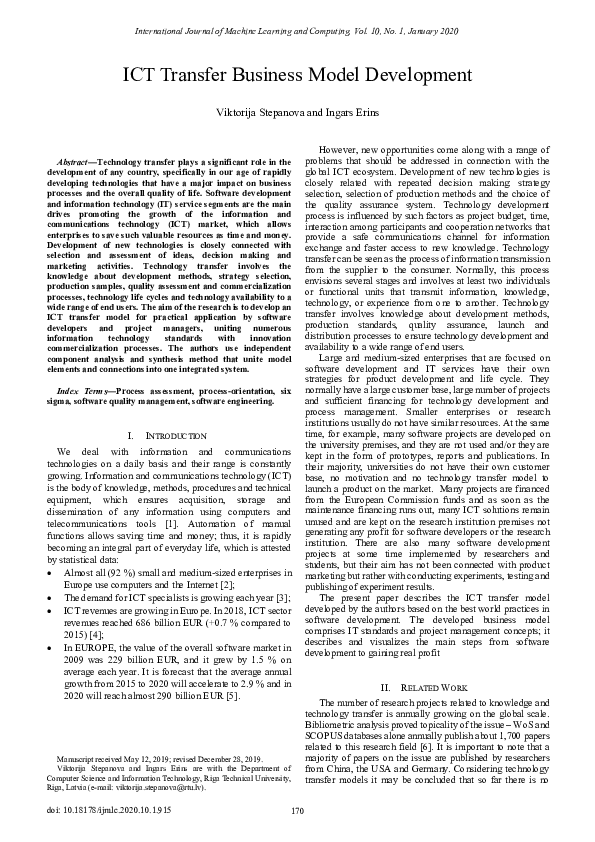 (PDF) ICT Transfer Business Model Development