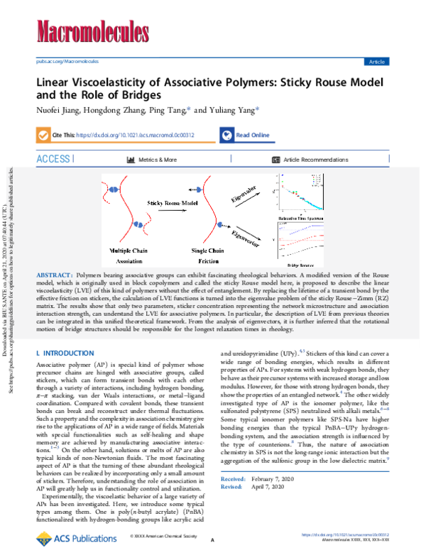 (PDF) Linear Viscoelasticity of Associative Polymers: Sticky Rouse Model and the Role of Bridges