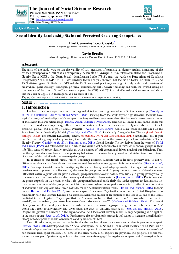 (PDF) Social Identity Leadership Style and Perceived Coaching Competency