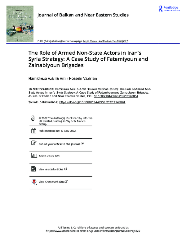 (PDF) The Role of Armed Non-State Actors in Iran's Syria Strategy: A ...