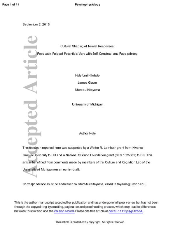 (PDF) Cultural shaping of neural responses: Feedback-related potentials ...