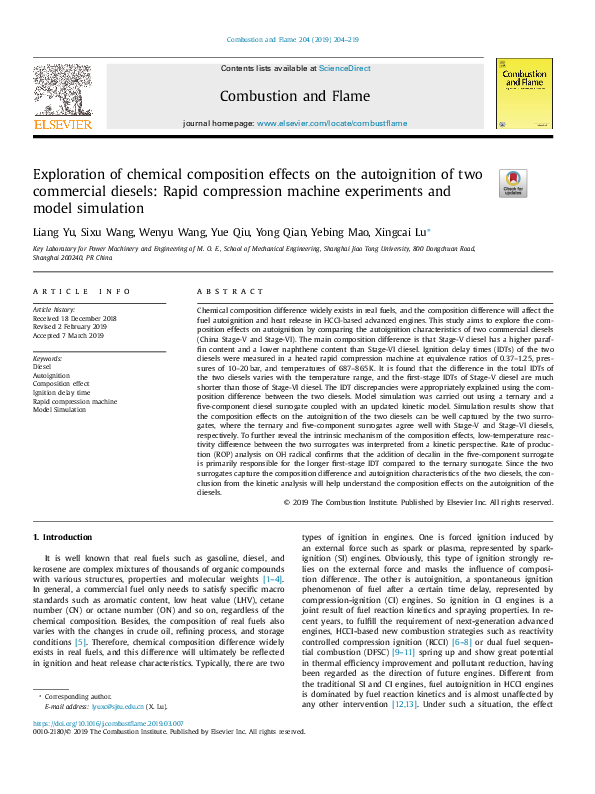 (PDF) Exploration of chemical composition effects on the autoignition ...