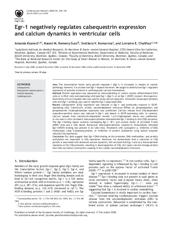 (PDF) Egr-1 negatively regulates calsequestrin expression and calcium ...