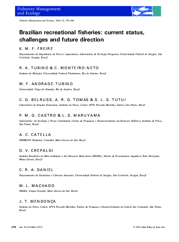 (PDF) Brazilian recreational fisheries: current status, challenges and ... (PDF) Brazilian recreational fisheries: current status, challenges and ...