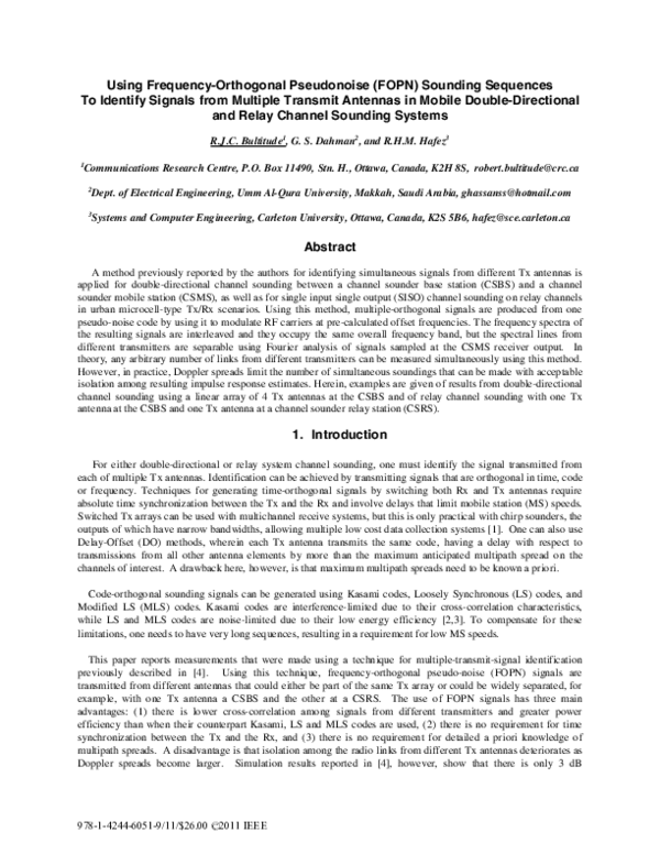Pdf Using Frequency Orthogonal Pseudonoise Fopn Sounding Sequences
