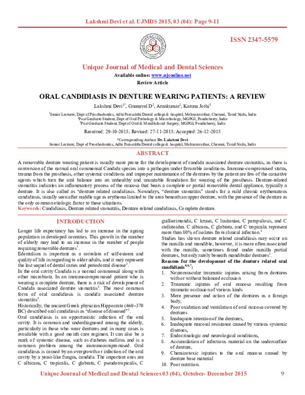 (PDF) Unique Journal of Medical and Dental Sciences ORAL CANDIDIASIS IN ...