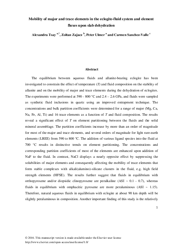 (PDF) Mobility of major and trace elements in the eclogite-fluid system ...