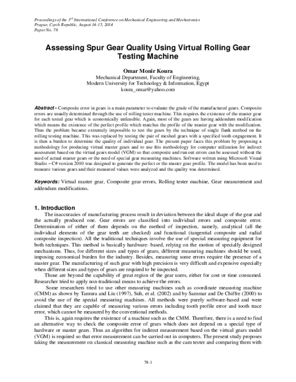 (PDF) Assessing Spur Gear Quality Using Virtual Rolling Gear Testing ...