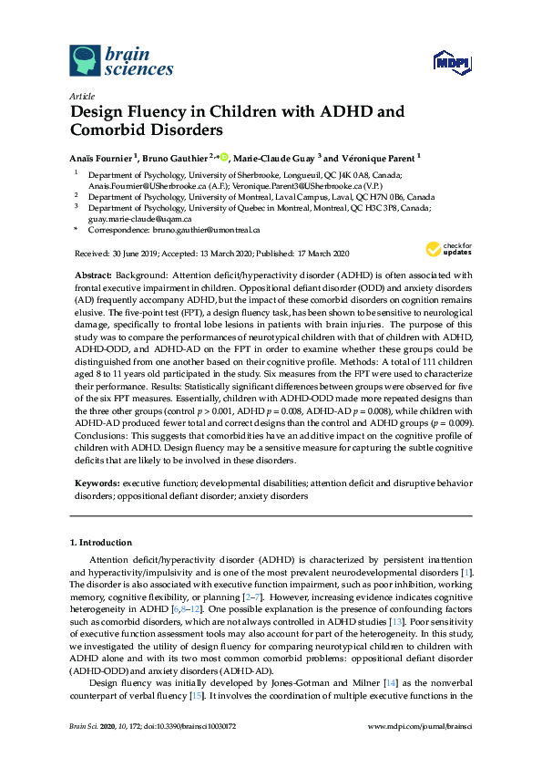 (PDF) Design Fluency in Children with ADHD and Comorbid Disorders