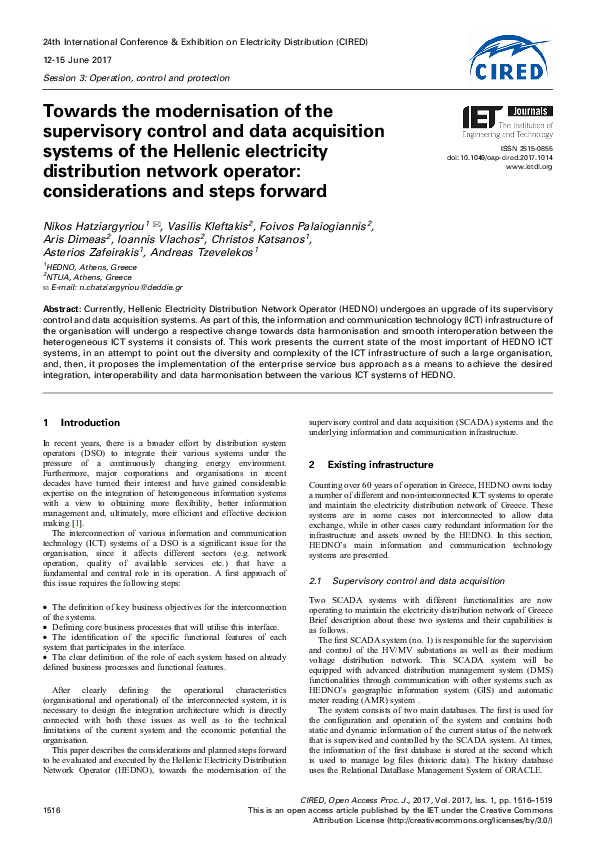 (PDF) Towards the modernisation of the supervisory control and data acquisition systems of the ...