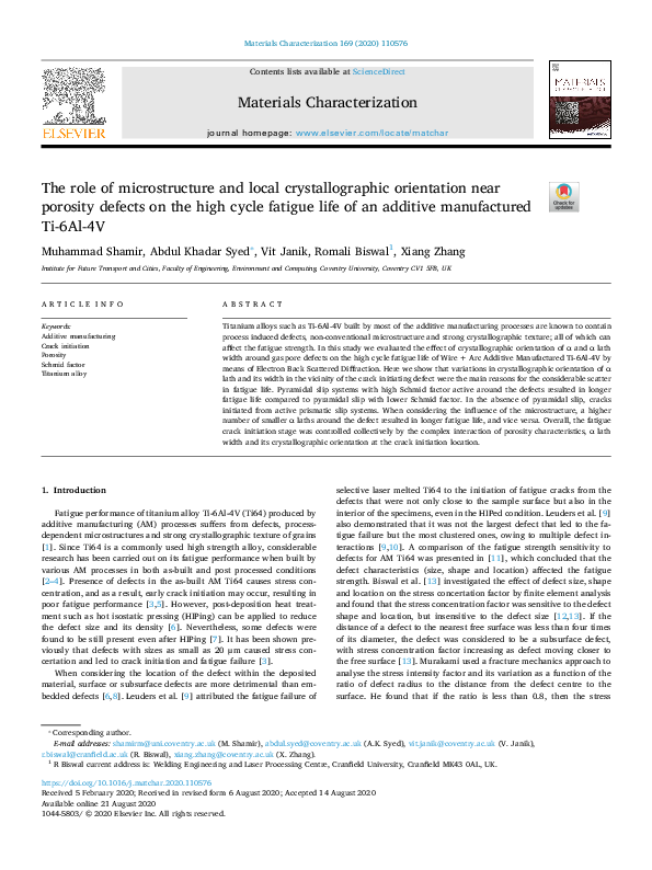 (PDF) The role of microstructure and local crystallographic orientation near porosity defects on ...