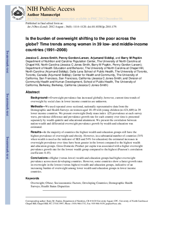 (PDF) Is the burden of overweight shifting to the poor across the globe ...