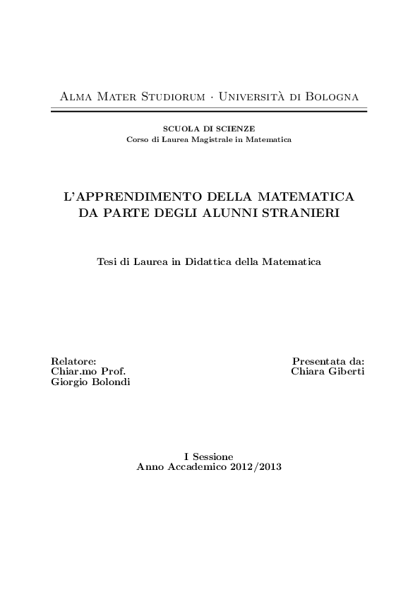 (PDF) L'apprendimento della matematica da parte degli alunni stranieri