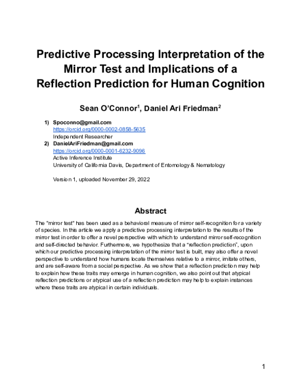 (PDF) Predictive Processing Interpretation of the Mirror Test and ...
