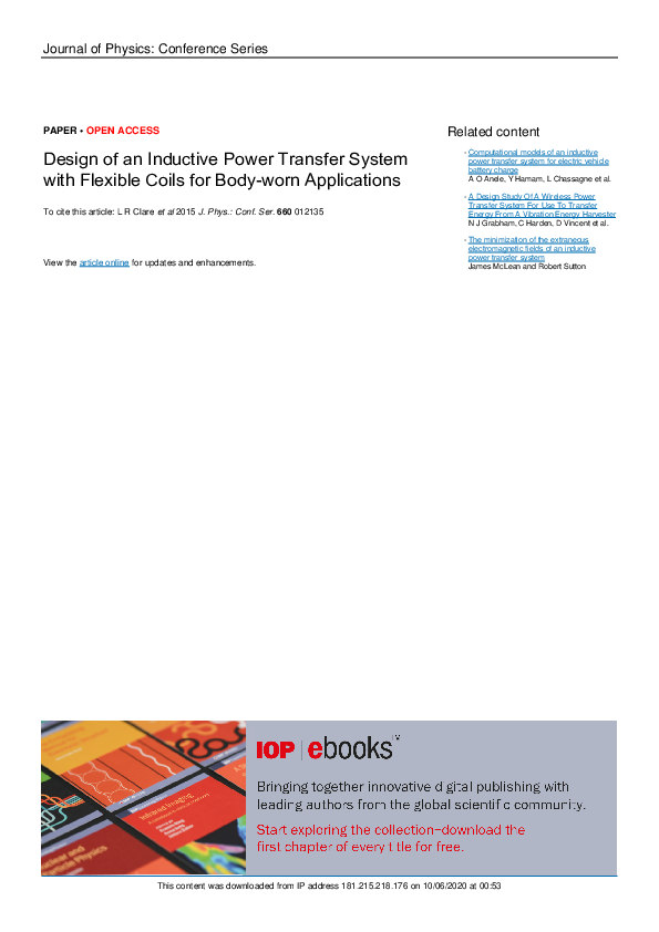 Pdf Design Of An Inductive Power Transfer System With Flexible Coils