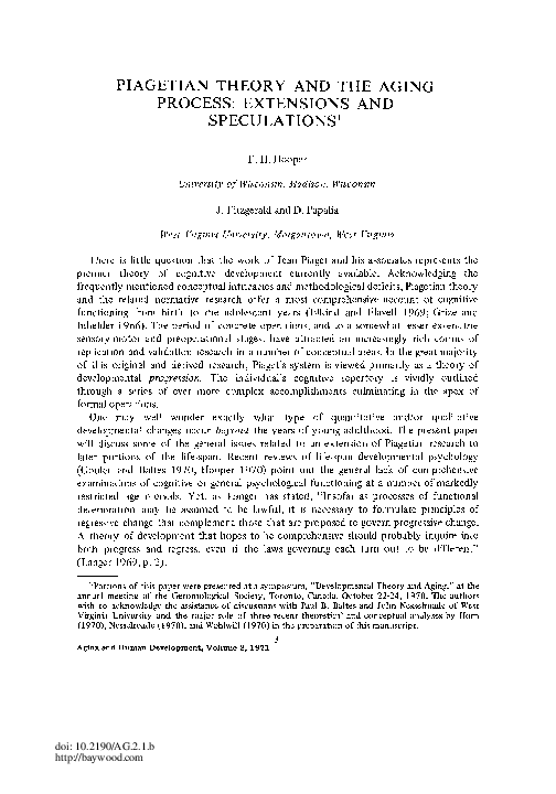 (PDF) Piagetian Theory and the Aging Process: Extensions and Speculations