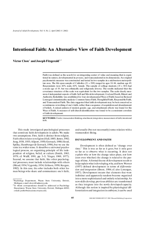 (PDF) Intentional Faith: An Alternative View of Faith Development
