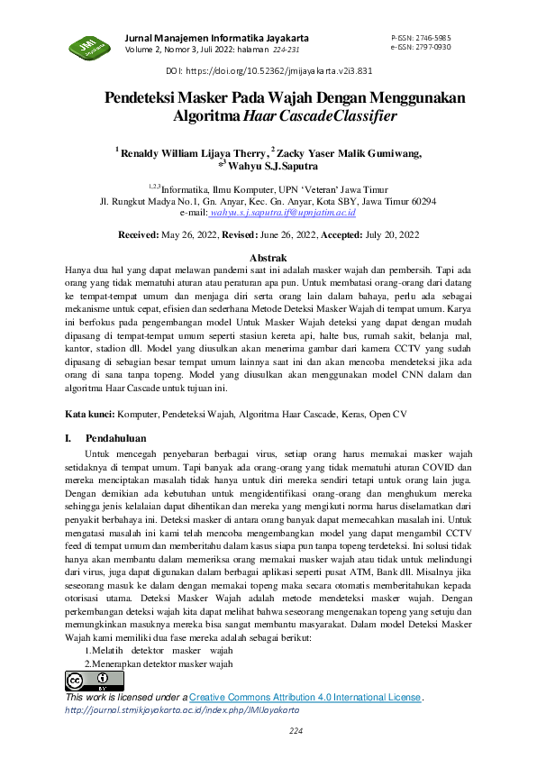 (PDF) Pendeteksi Masker Pada Wajah Dengan Menggunakan Algoritma Haar ...