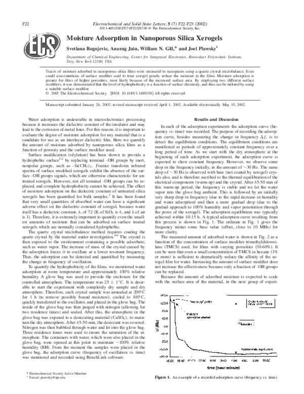 (PDF) Moisture Adsorption in Nanoporous Silica Xerogels