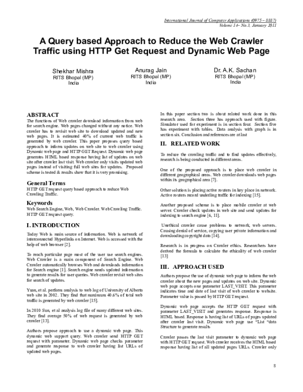 Pdf A Query Based Approach To Reduce The Web Crawler Traffic Using Get Request And