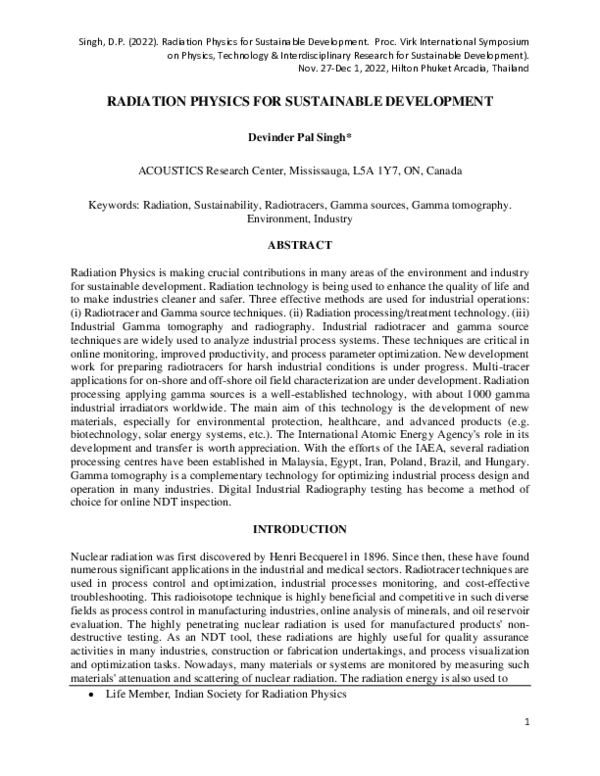 (PDF) Radiation Physics for Sustainable Development