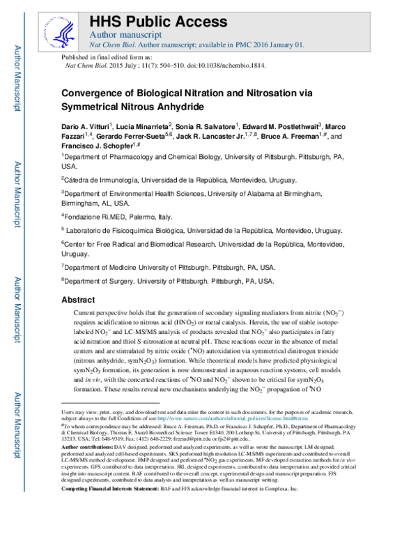 (PDF) Convergence of biological nitration and nitrosation via ...