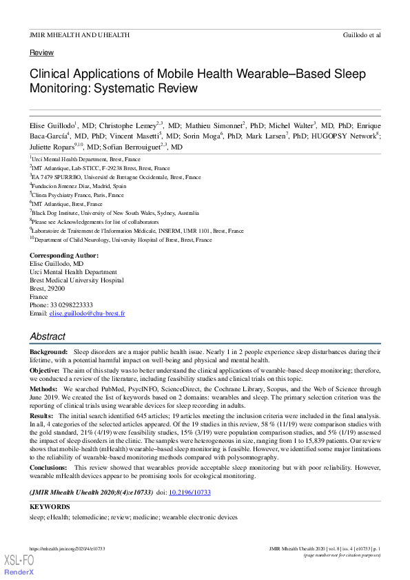 (PDF) Towards ecological sleep monitoring : a systematic review of clinical applications of ...