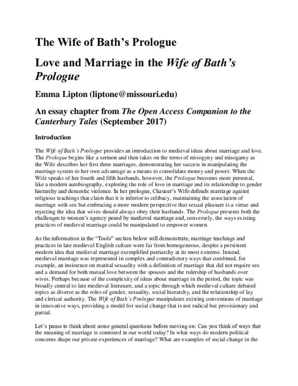 (PDF) The Wife of Bath ’ s Prologue Love and Marriage in the Wife of ...