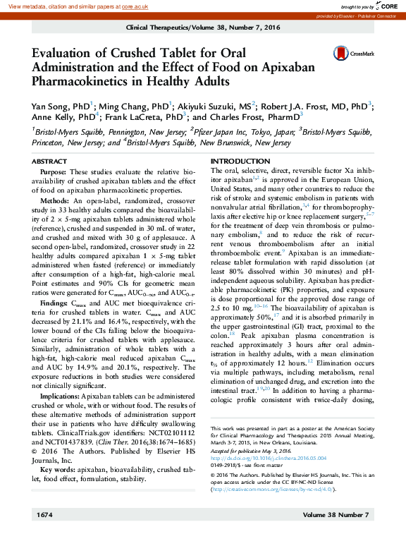 (PDF) Evaluation of Crushed Tablet for Oral Administration and the ...