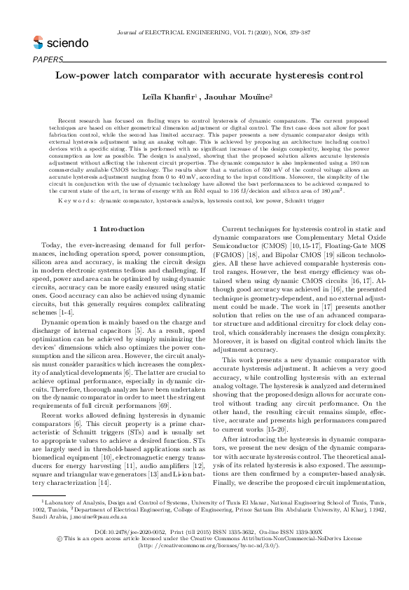(PDF) Low-power latch comparator with accurate hysteresis control