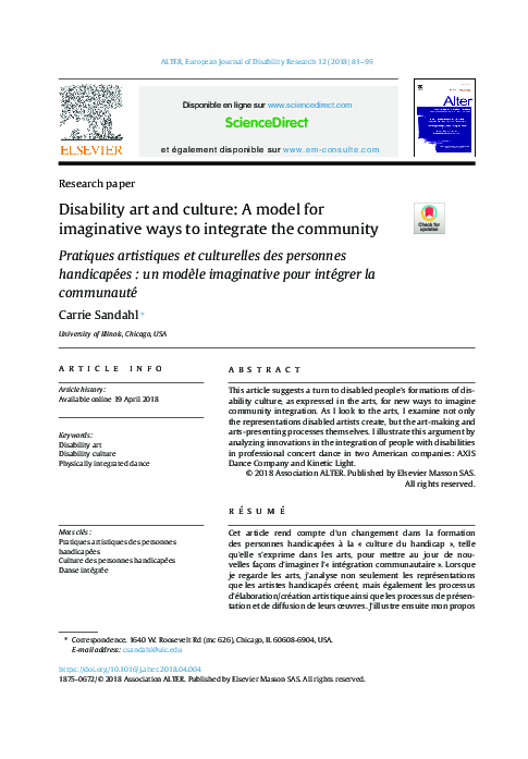(PDF) Disability art and culture: A model for imaginative ways to ...
