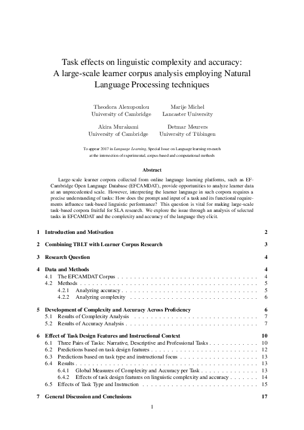 Pdf Task Effects On Linguistic Complexity And Accuracy A Large Scale