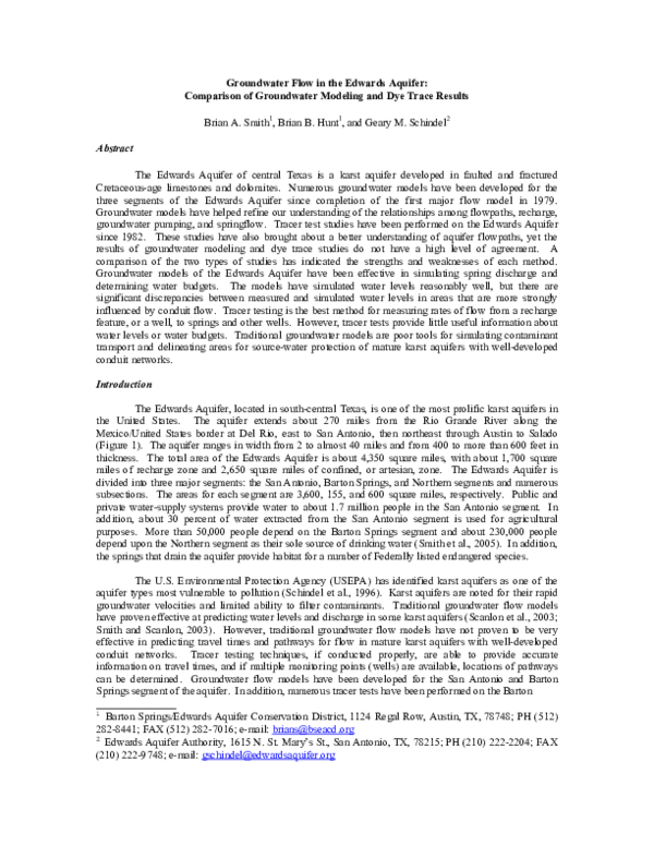 (PDF) Groundwater Flow in the Edwards Aquifer: Comparison of ...