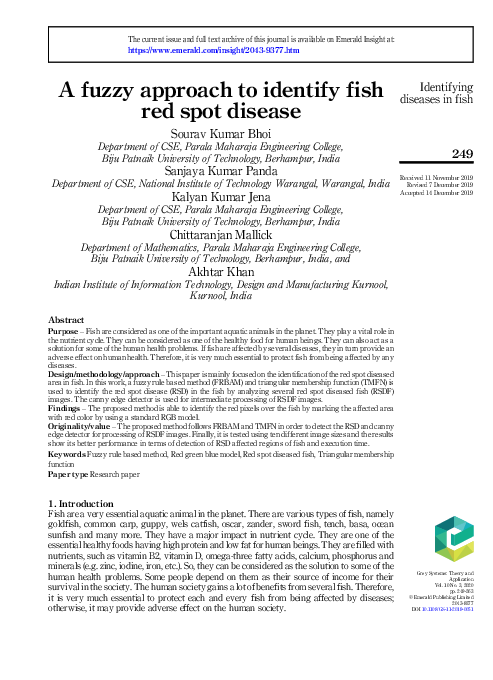 (PDF) A fuzzy approach to identify fish red spot disease