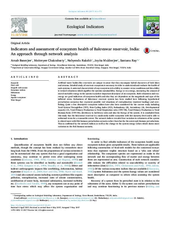 (PDF) Indicators and assessment of ecosystem health of Bakreswar ...