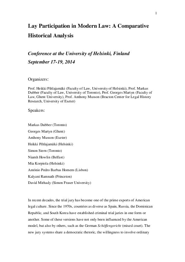 (PDF) Lay participation in modern law: a comparative historical analysis