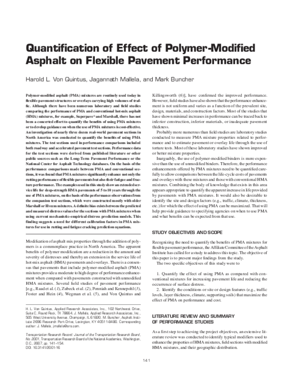 (PDF) Quantification of Effect of Polymer-Modified Asphalt on Flexible Pavement Performance