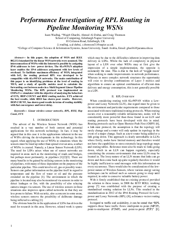 (PDF) Performance Investigation of RPL Routing in Pipeline Monitoring WSNs | isam wadhaj ...