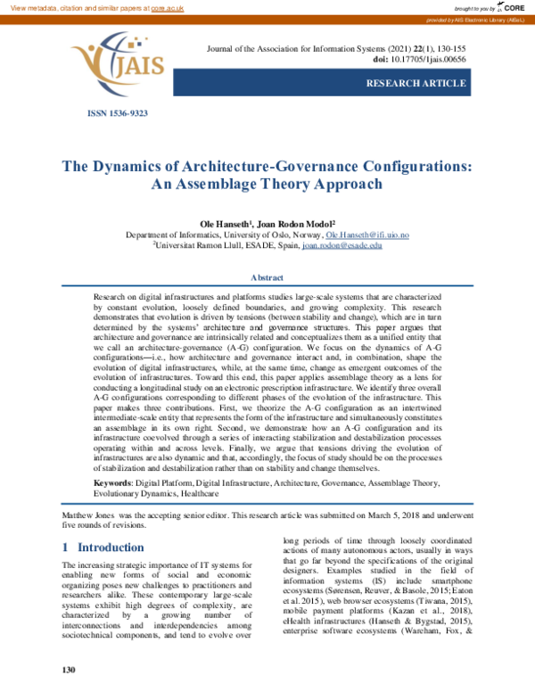(PDF) The Dynamics of Architecture-Governance Configurations: An Assemblage Theory Approach