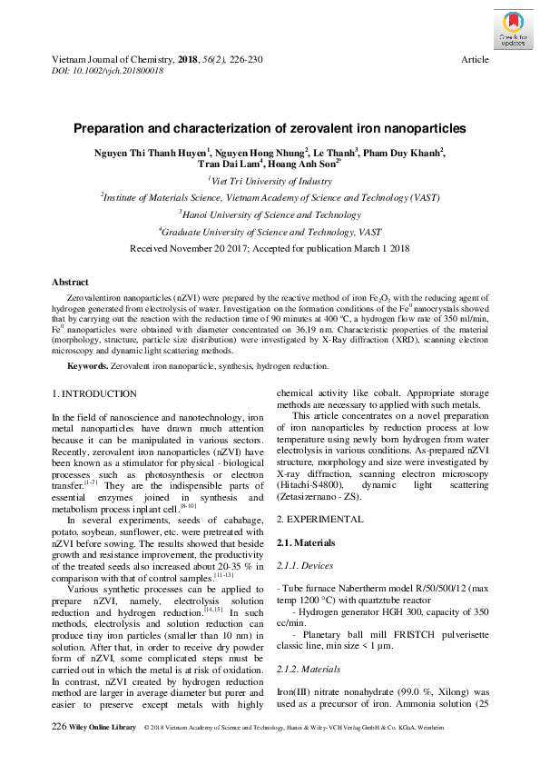 (PDF) Preparation and characterization of zerovalent iron nanoparticles