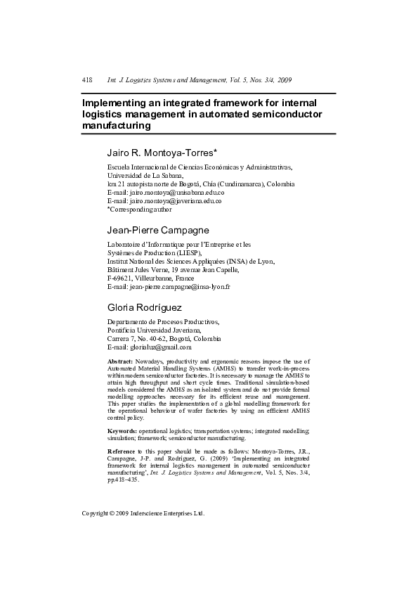 (PDF) Implementing an integrated framework for internal logistics ...