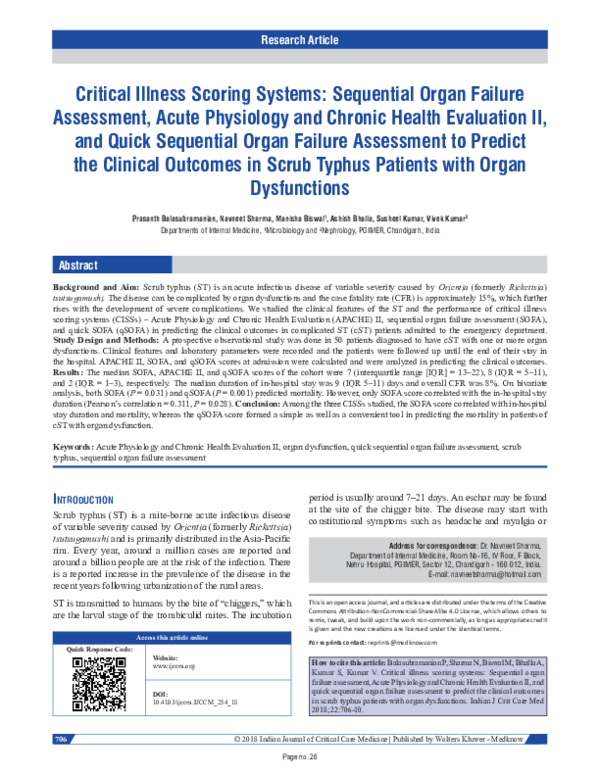 (PDF) Critical Illness Scoring Systems: Sequential Organ Failure ...